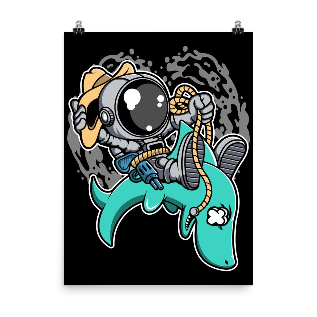 Astronaut Riding Shark - Matte Poster - Etsy
