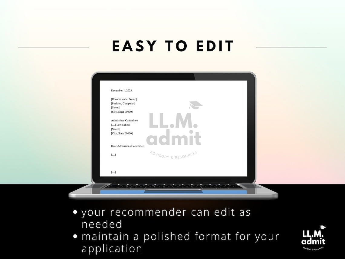 Letter of Recommendation LOR Law School Template | LL.M. Template | J.D ...