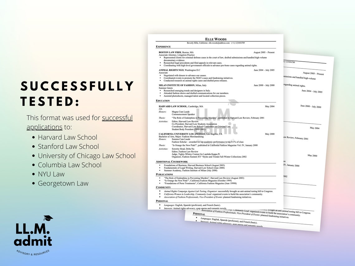 CV Law School Template | LL.M. Resume Template | J.D. Resume Template ...