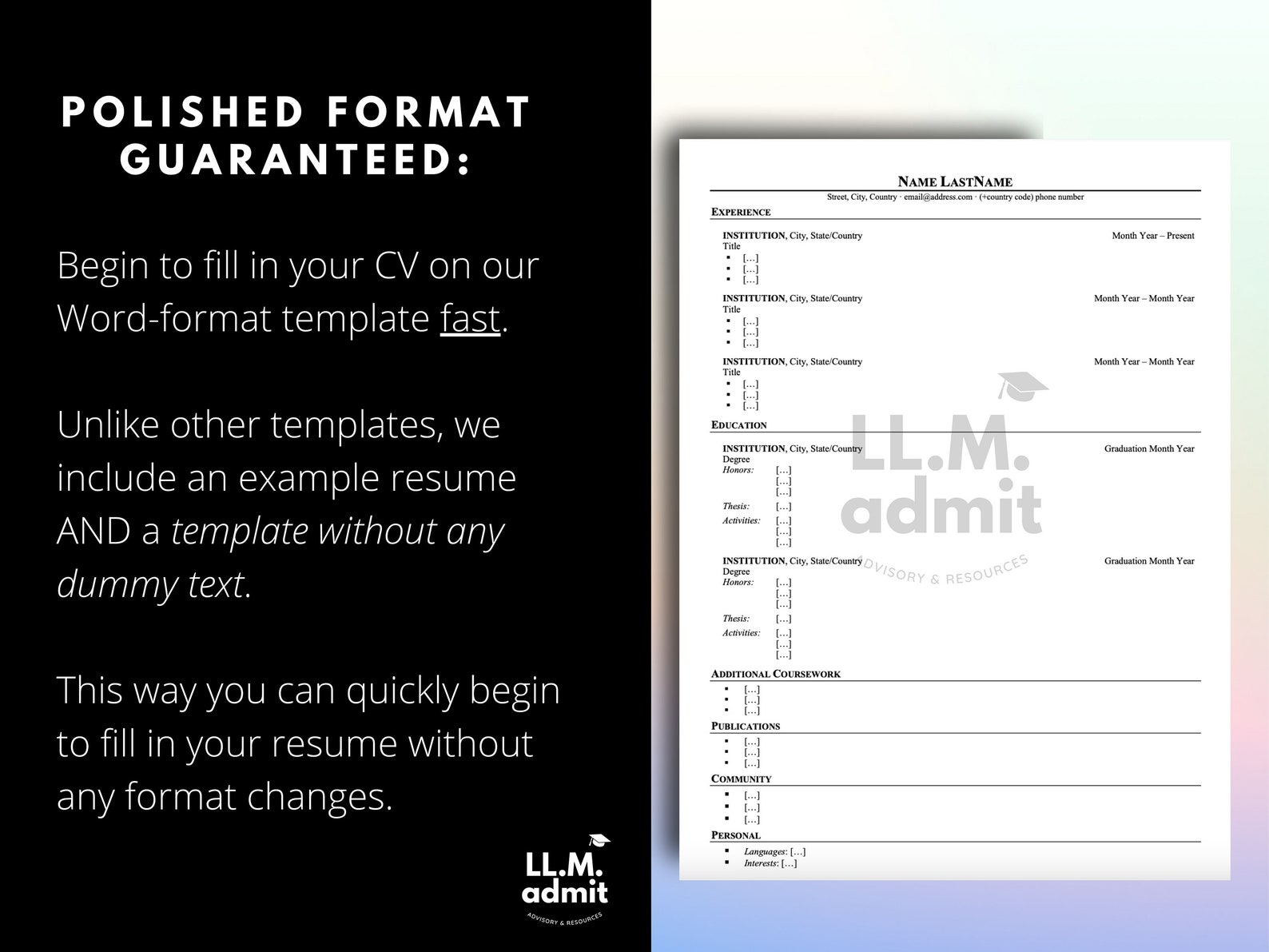 CV Law School Template | LL.M. Resume Template | J.D. Resume Template ...