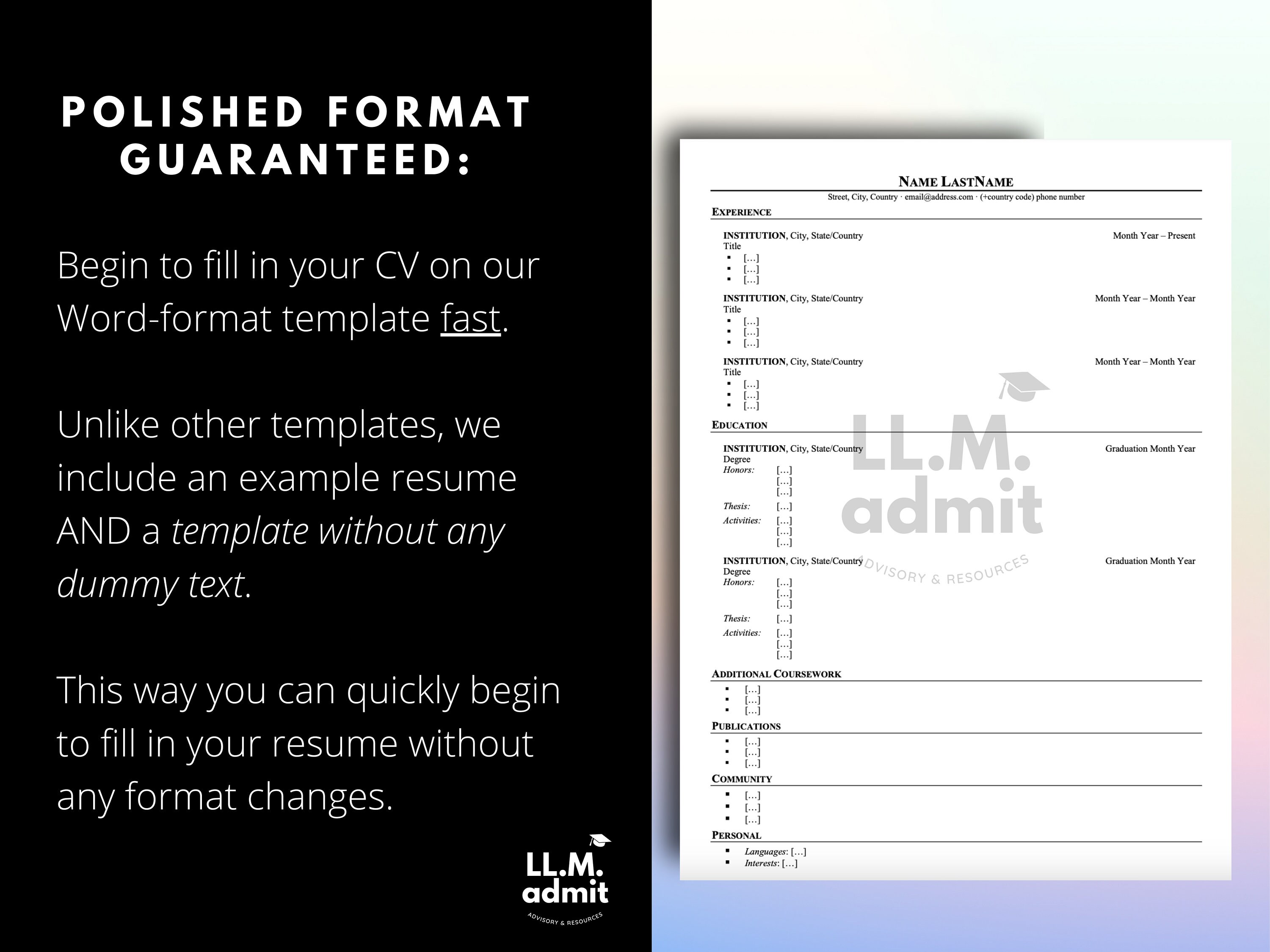 CV Law School Template | LL.M. Resume Template | J.D. Resume Template ...