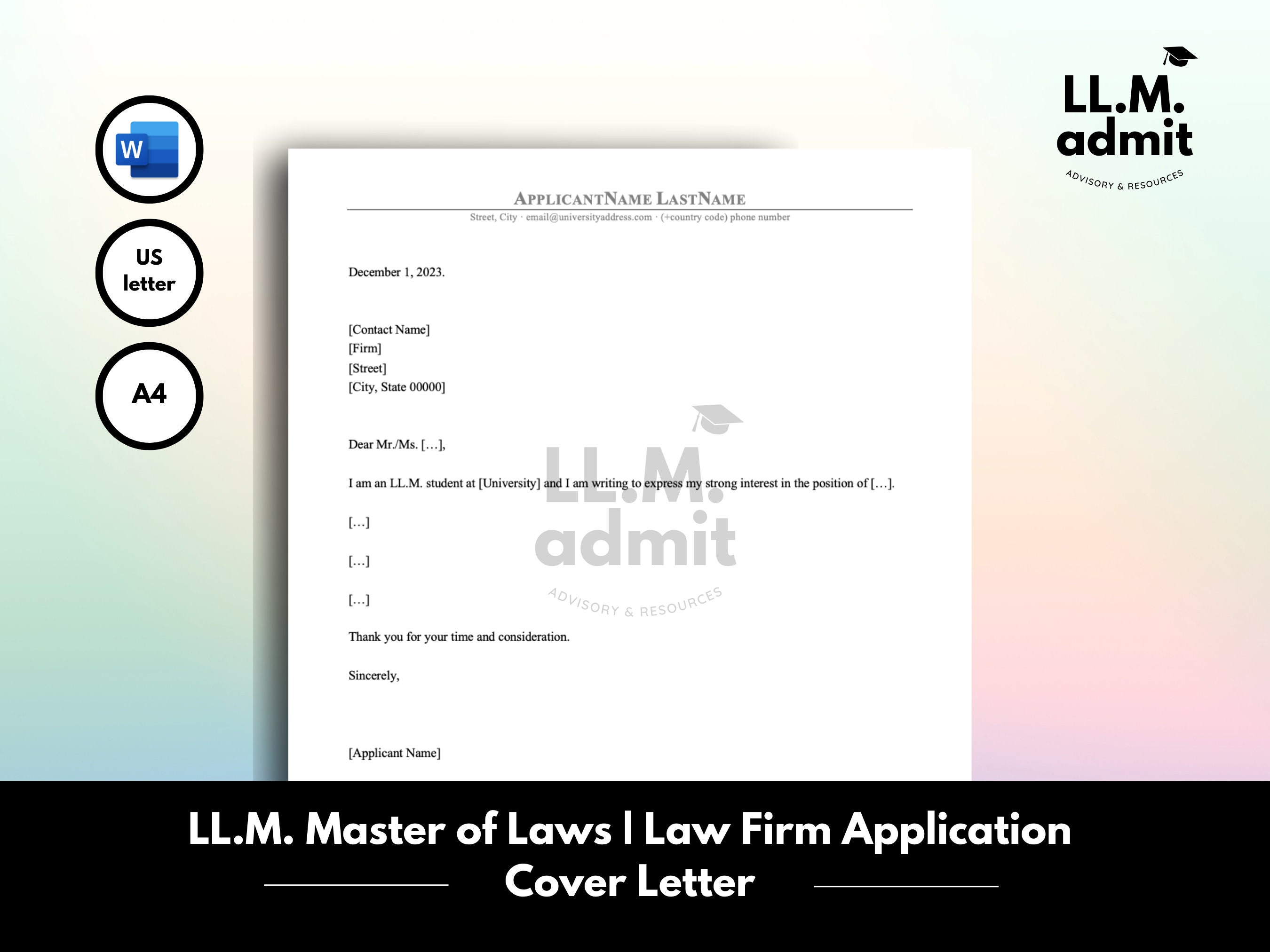 Cover Letter Template Law School and Law Firm Application | LL.M ...