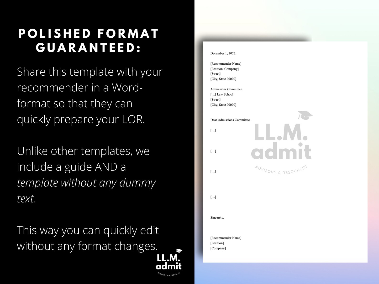 Letter of Recommendation LOR Law School Template | LL.M. Template | J.D ...