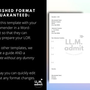 Letter of Recommendation LOR Law School Template | LL.M. Template | J.D ...