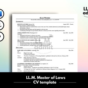 Law School Resume Template | LL.M. & J.D. Application (editable Word ...