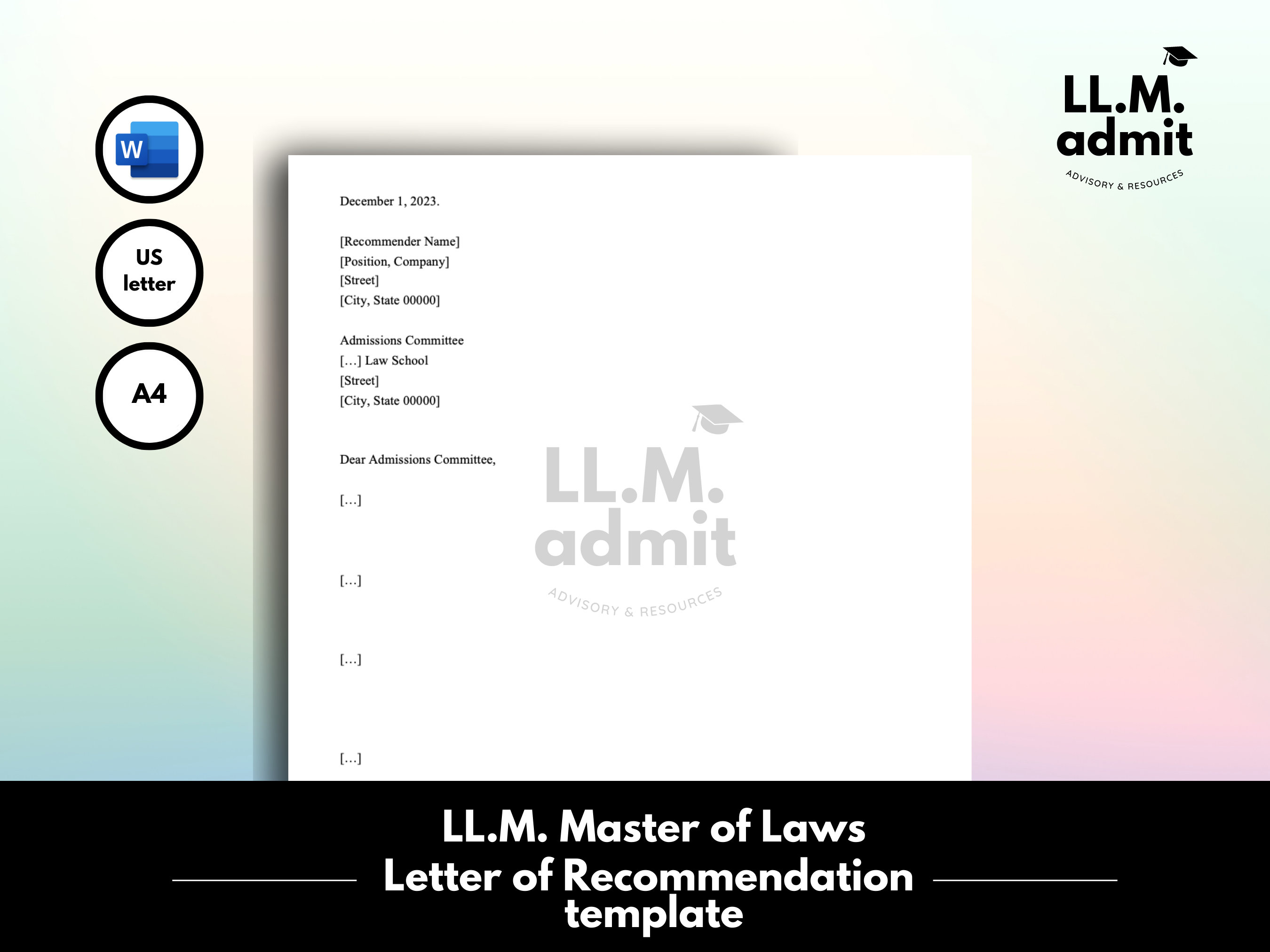 Letter of Recommendation LOR Law School Template | LL.M. Template | J.D ...