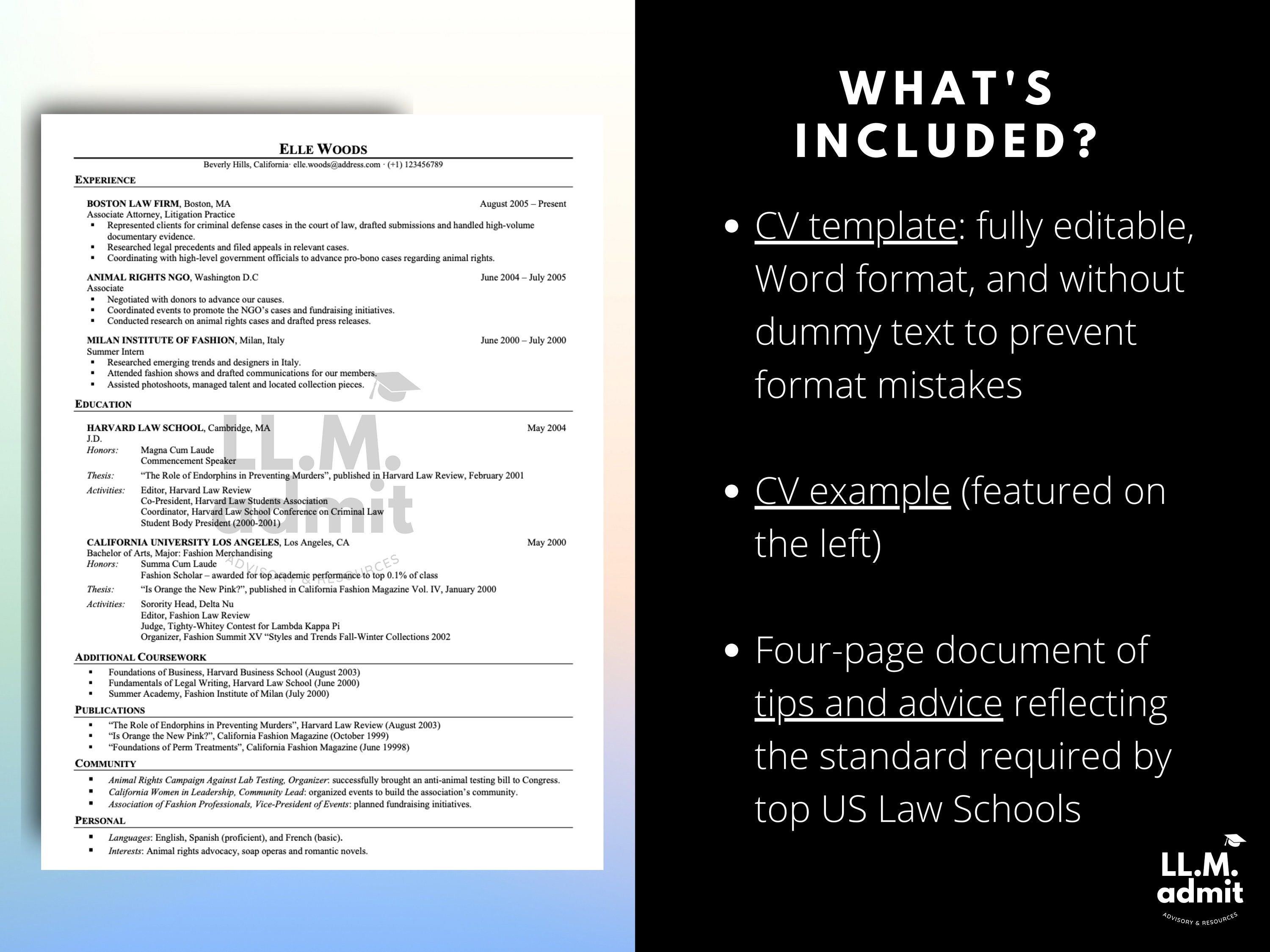 CV Law School Template | LL.M. Resume Template | J.D. Resume Template ...