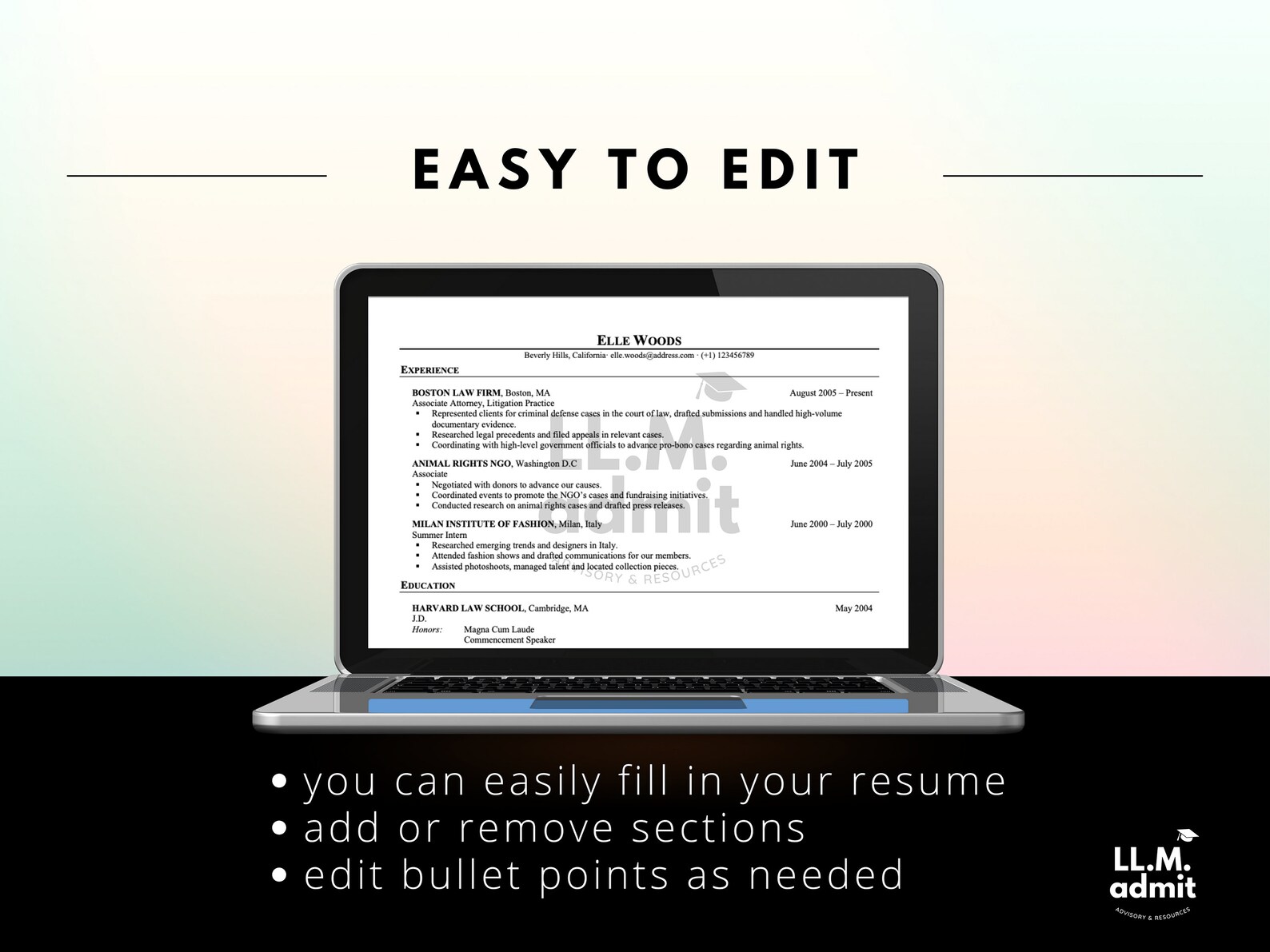 CV Law School Template | LL.M. Resume Template | J.D. Resume Template ...