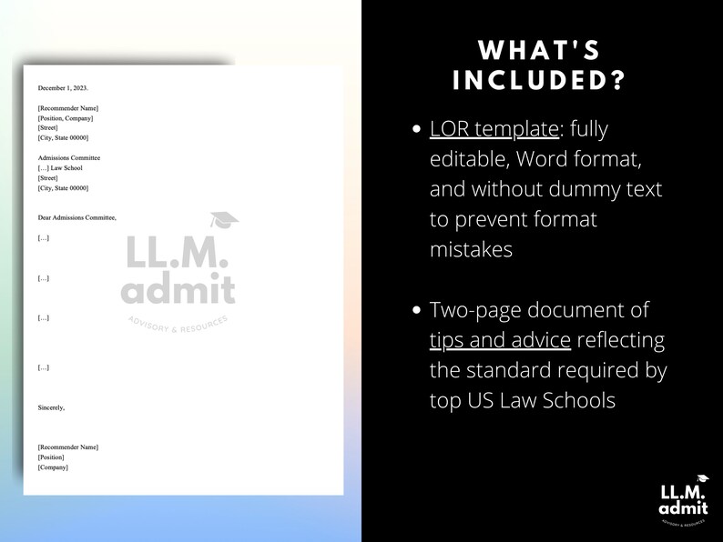 Letter of Recommendation LOR Law School Template | LL.M. Template | J.D ...