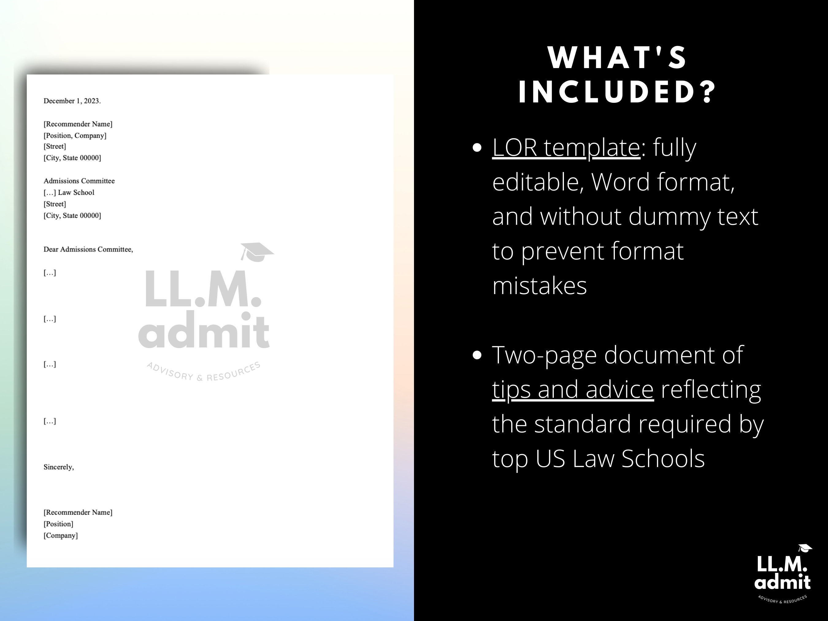 Letter of Recommendation LOR Law School Template | LL.M. Template | J.D ...