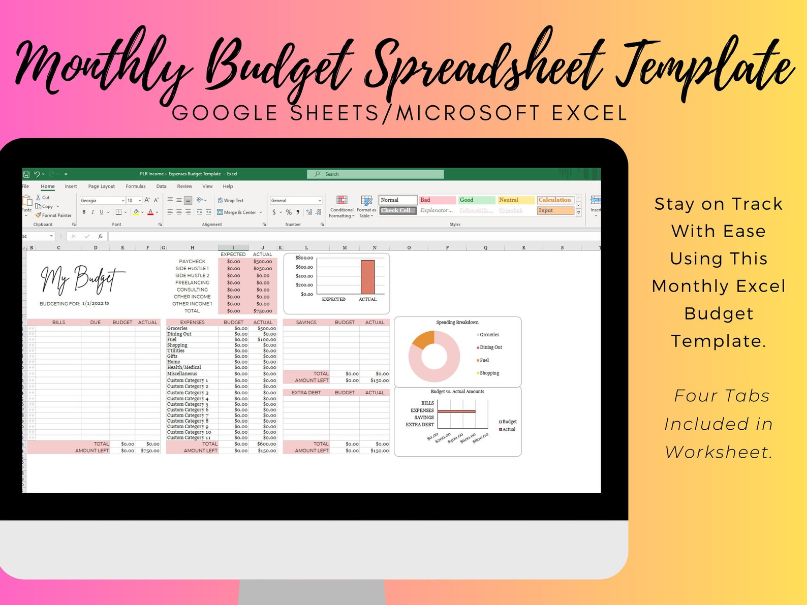 Monthly Budget Spreadsheet I Google Sheets Budget Template I Monthly ...