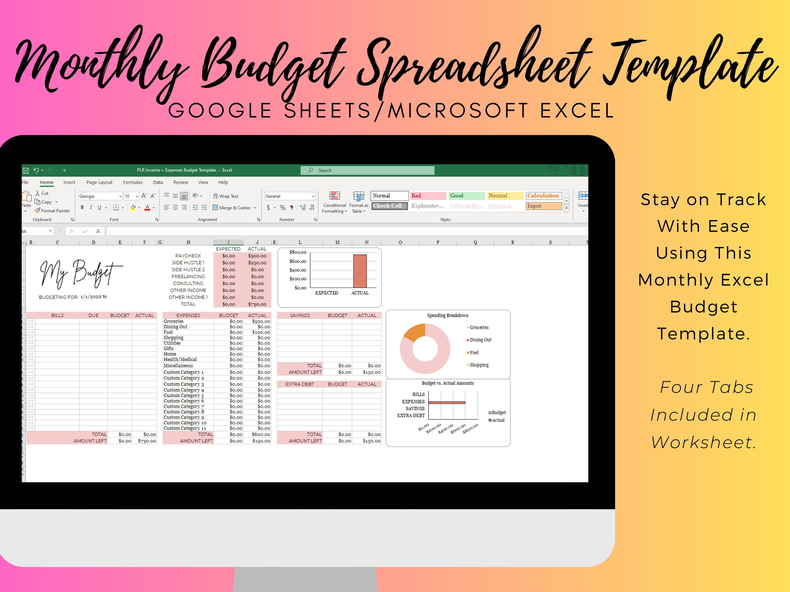Monthly Budget Spreadsheet I Google Sheets Budget Template I Monthly ...