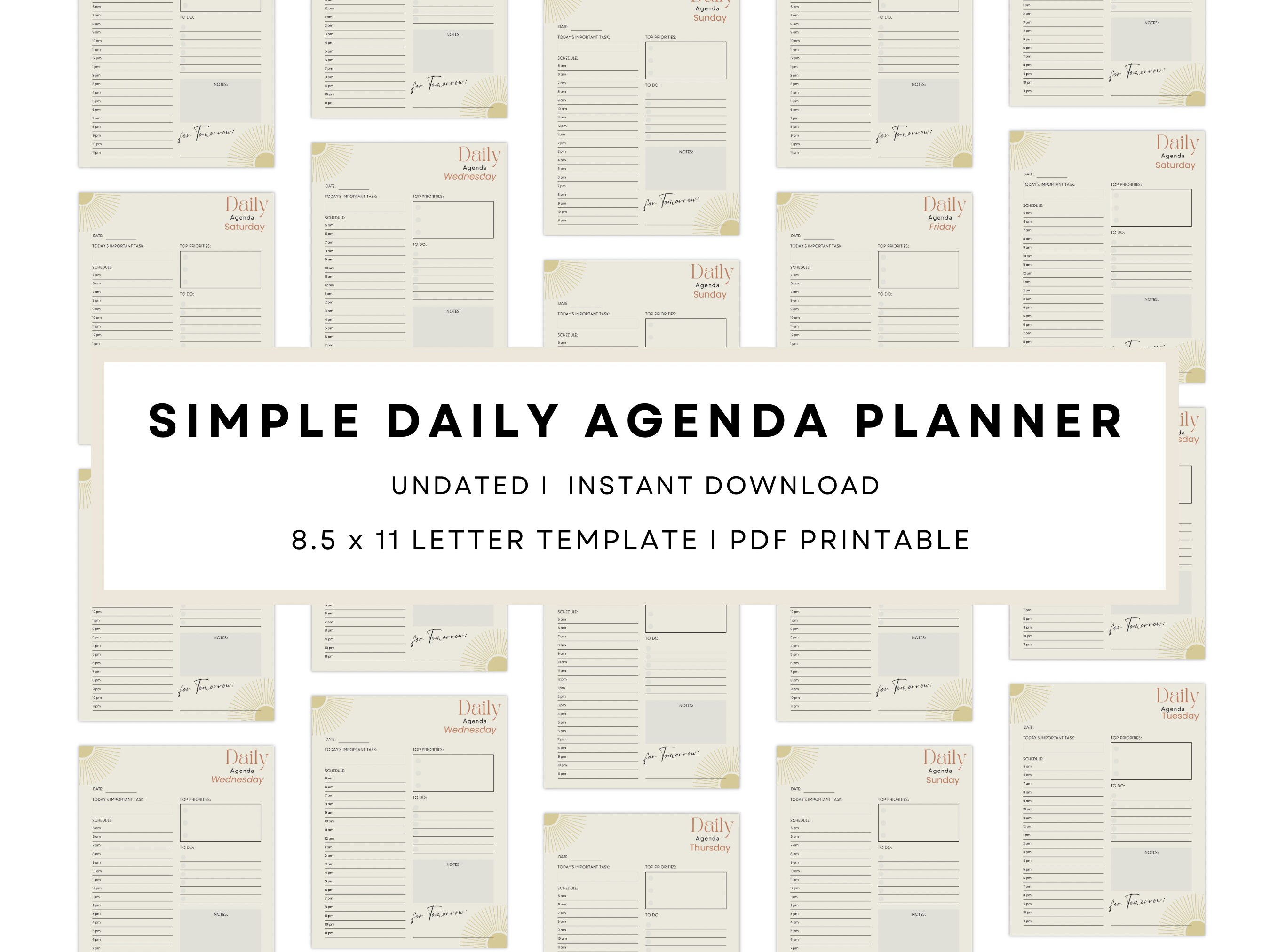 Simple Undated Daily Agenda Planner - Etsy