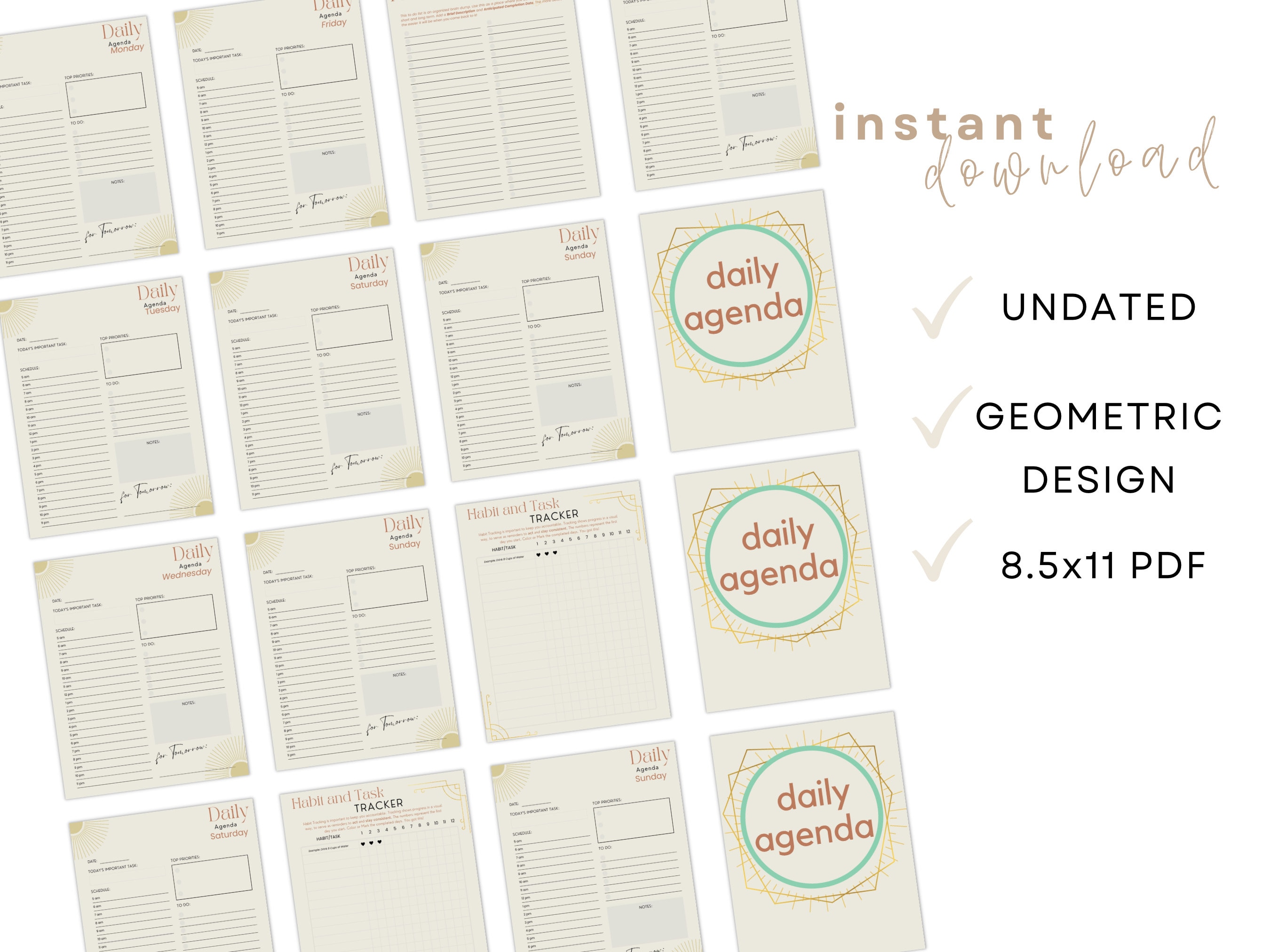 Simple Undated Daily Agenda Planner - Etsy