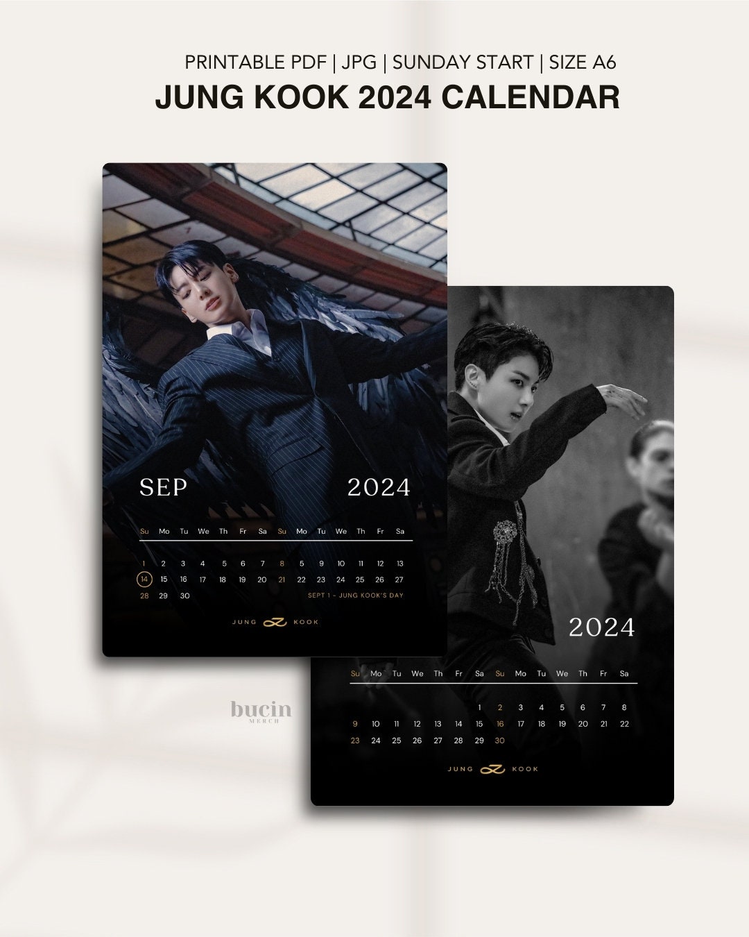 Jungkook Printable Calendar 2024 BTS Jung Kook Golden Photoshoot 2024 ...