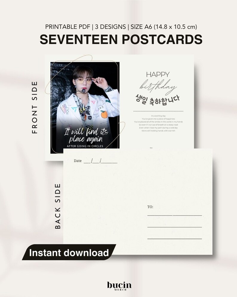 Seventeen Printable Postcard SVT Birthday Card Prints Korean Idol SVT ...