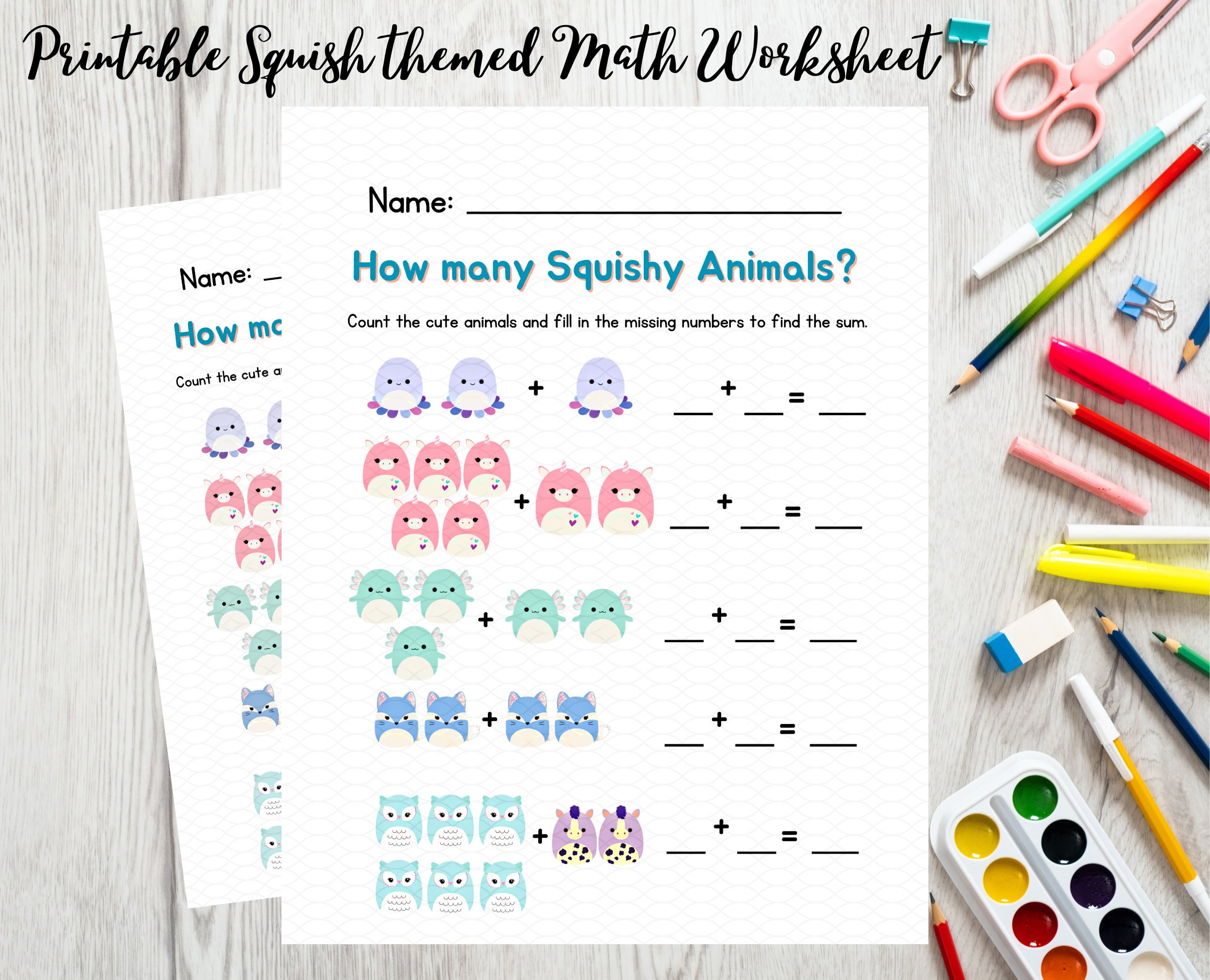 Squish Math Worksheet, Squish, Printable INSTANT Download, Animal ...