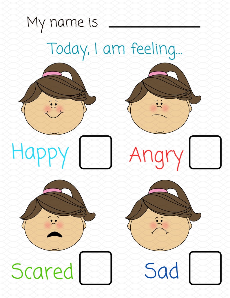 Daily Feelings Chart, GIRL, Emotions, INSTANT Download, Printable, Kids ...