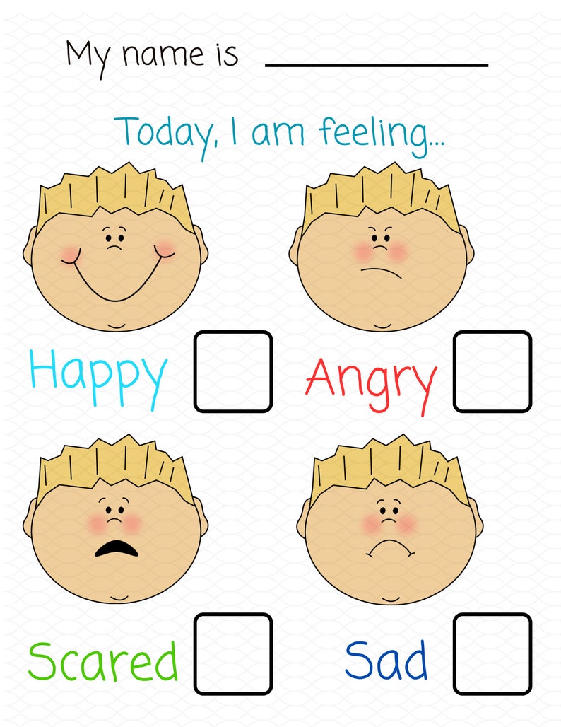 Daily Feelings Chart, BOY, Emotions, INSTANT Download, Printable ...