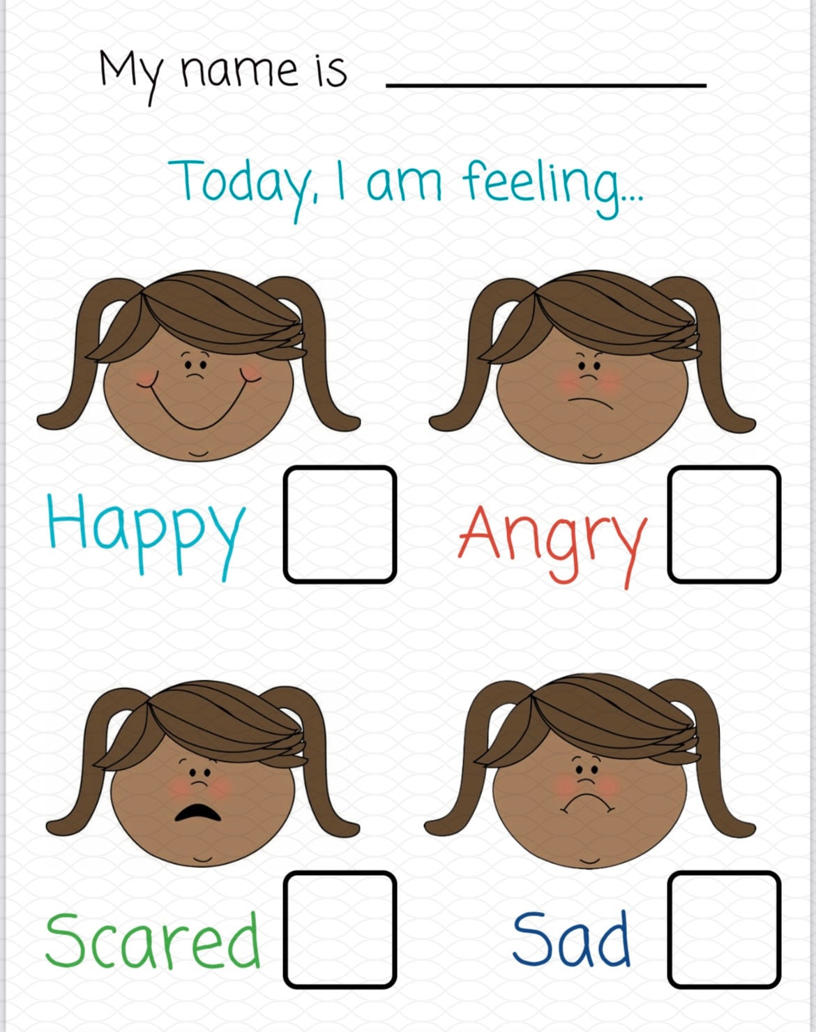 Daily Feelings Chart, GIRL, Emotions, INSTANT Download, Printable ...