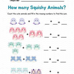 Squish Math Worksheet, Squish, Printable INSTANT Download, Animal ...