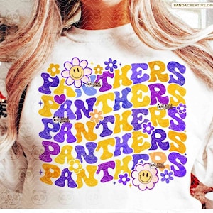 Panthers PNG, Retro Floral Panther Mascot Sublimation, Distressed Game ...