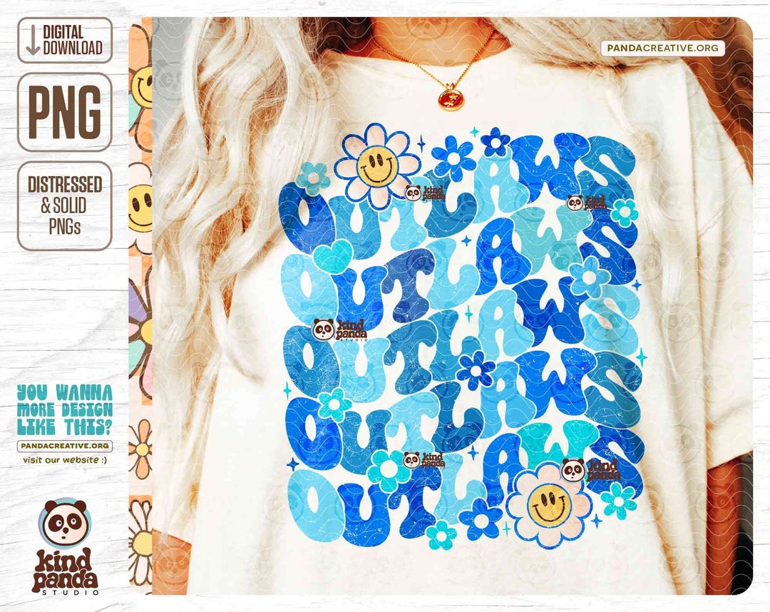 Retro Blue Outlaws PNG, Floral Mascot Sublimation, Groovy Game Day ...
