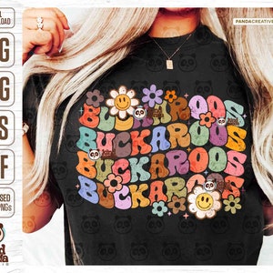 Floral Buckaroos SVG PNG, Retro Game Day Shirt Design, Groovy College ...