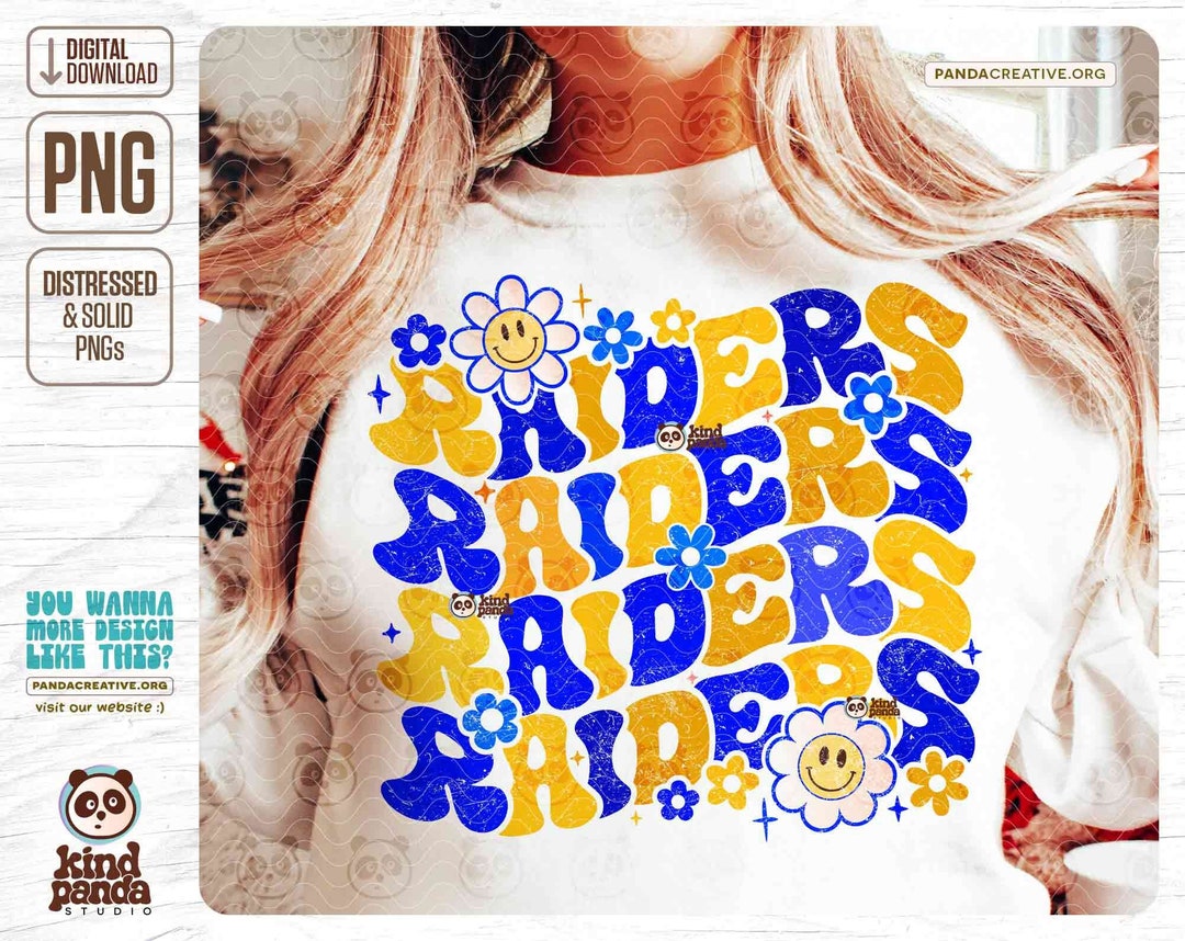 Groovy Raiders PNG, Blue Yellow Floral Mascot Sublimation, Distressed ...