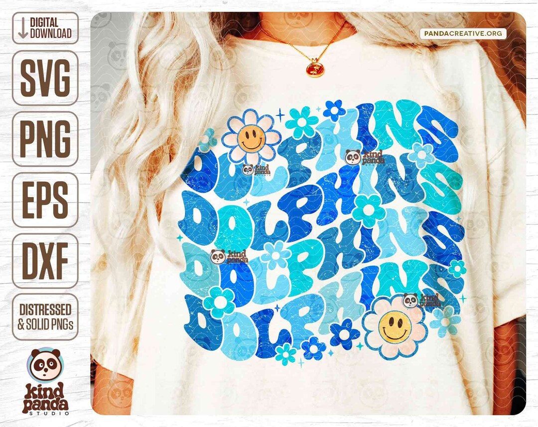 Retro Dolphins PNG SVG, Groovy Game Day Shirt Design, Floral American ...