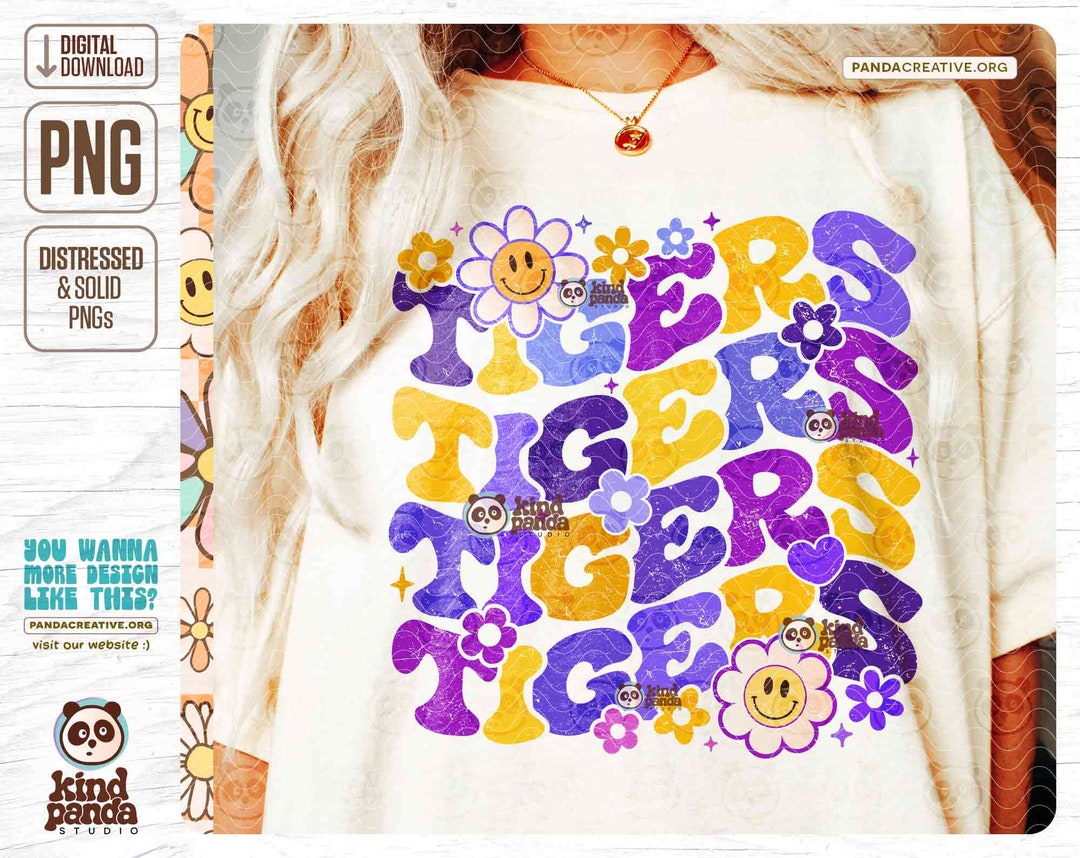 Floral Tigers PNG Purple Yellow Mascot Sublimation Team Game - Etsy
