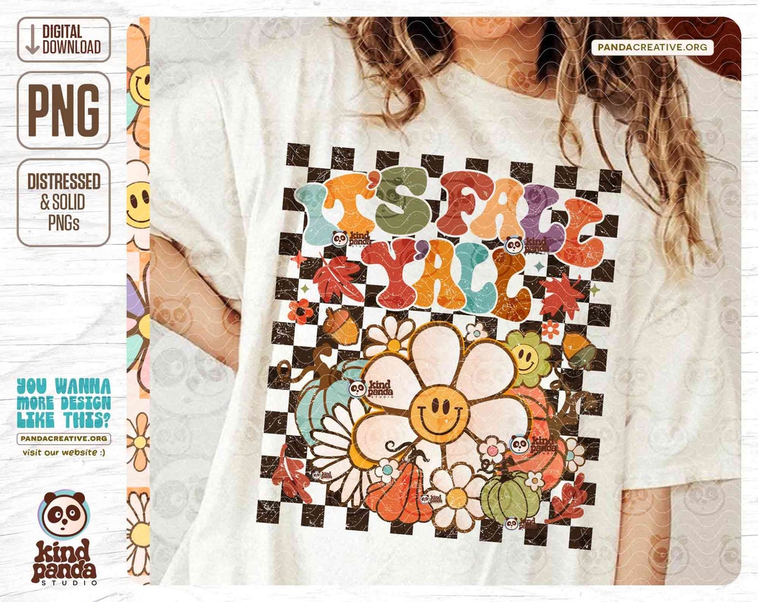 Vintage It's Fall Y'all Sublimation, Checkered Fall PNG Download, Retro ...