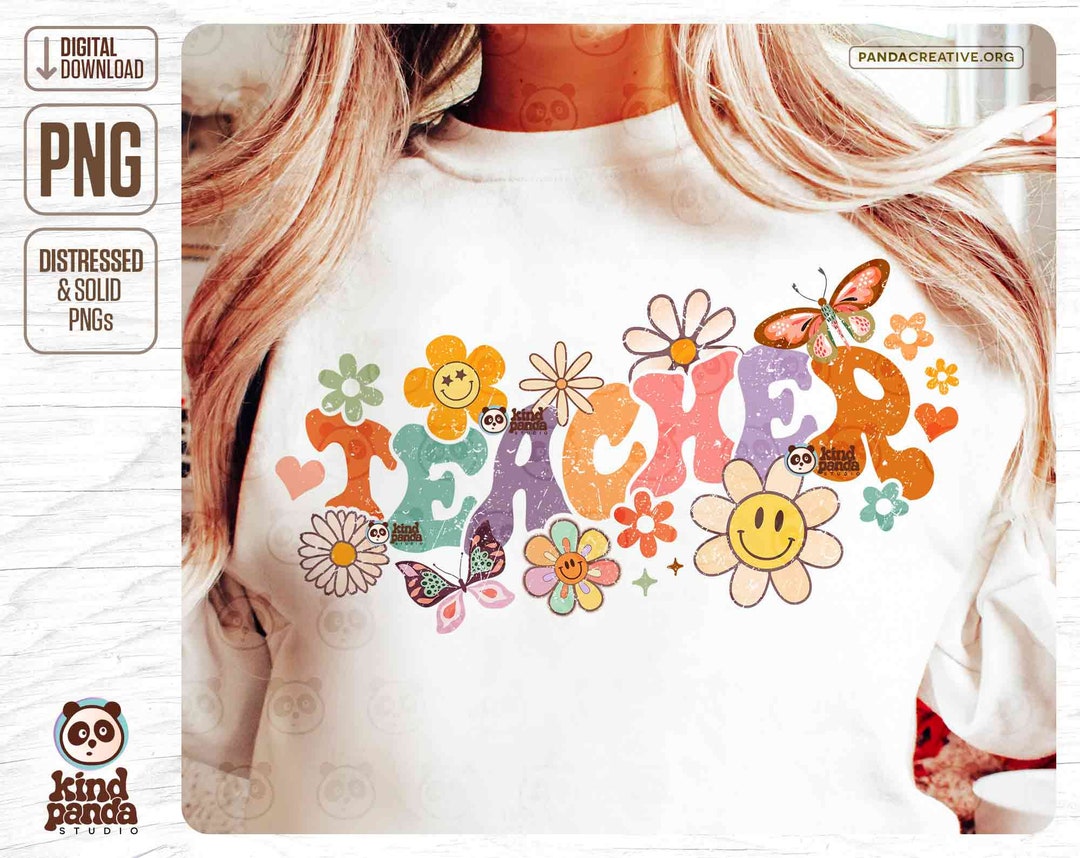 Colorful Teacher PNG Sublimation, Retro Flowers, Boho Teacher T-shirt ...