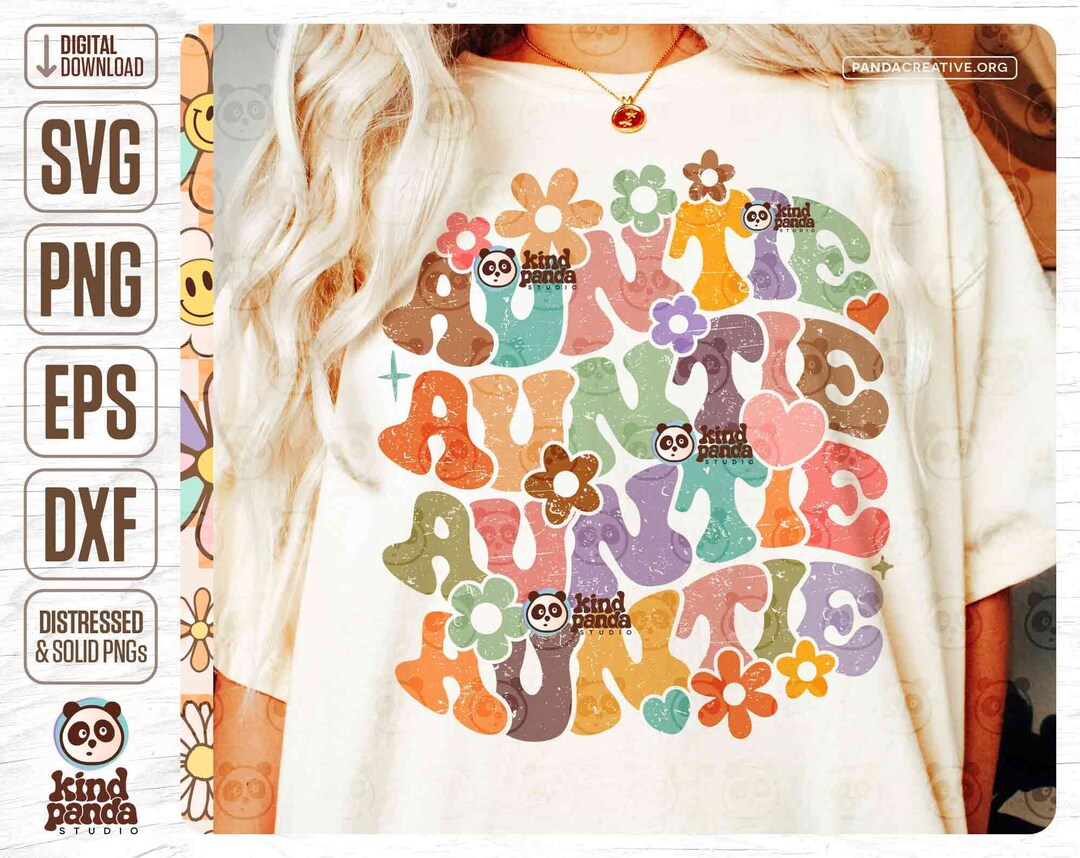 Retro Auntie SVG PNG, Floral Aunt Shirt Design, Groovy Aunty ...