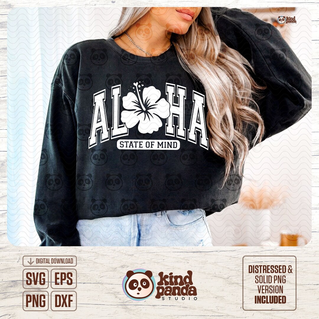 Aloha State of Mind SVG PNG, Varsity Hawaii Sublimation, Hibiscus Retro ...