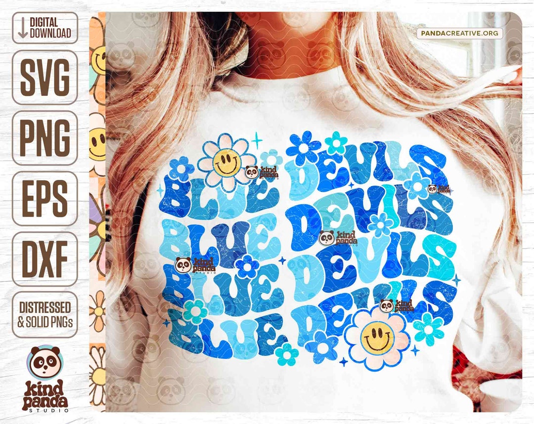 Retro Blue Devils PNG SVG, Floral Mascot Sublimation, Groovy Game Day ...