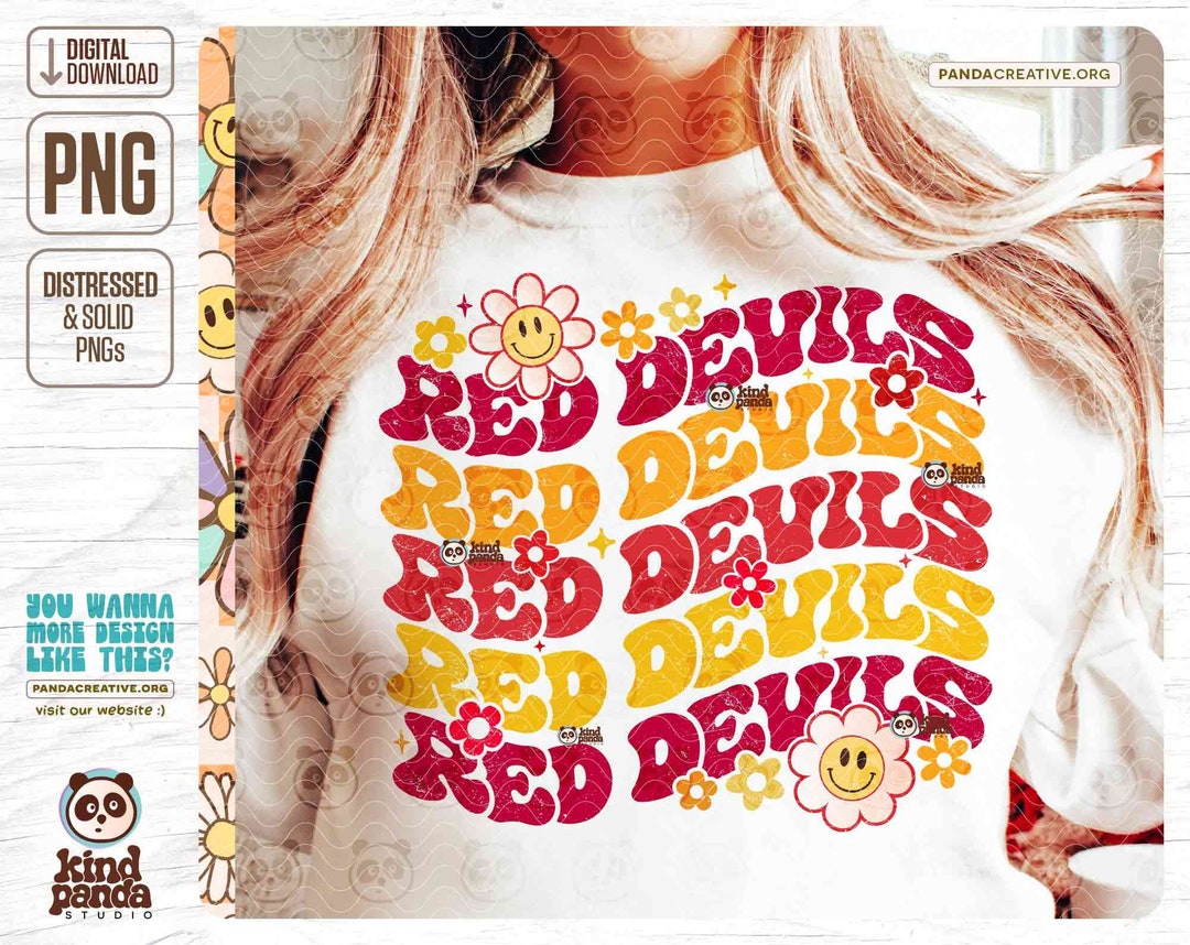Retro Red Devils PNG, Groovy Floral Mascot Sublimation, Maroon Gold ...