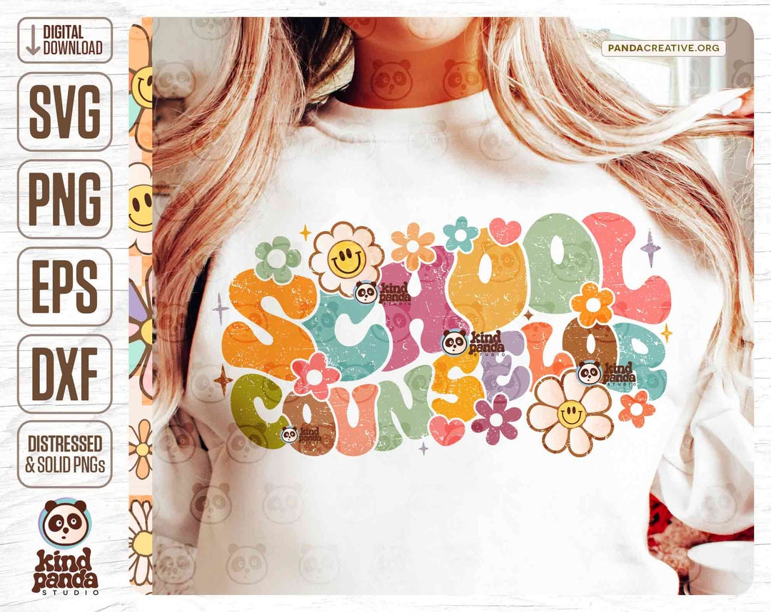 Retro School Counselor SVG PNG Sublimation, Groovy Floral Counselor ...
