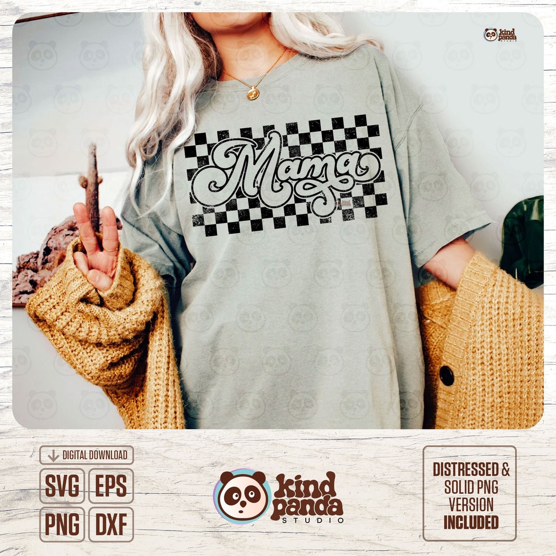 Retro Checkered Mama SVG PNG DXF, Retro Font Mom Cut File, Grunge Mama ...