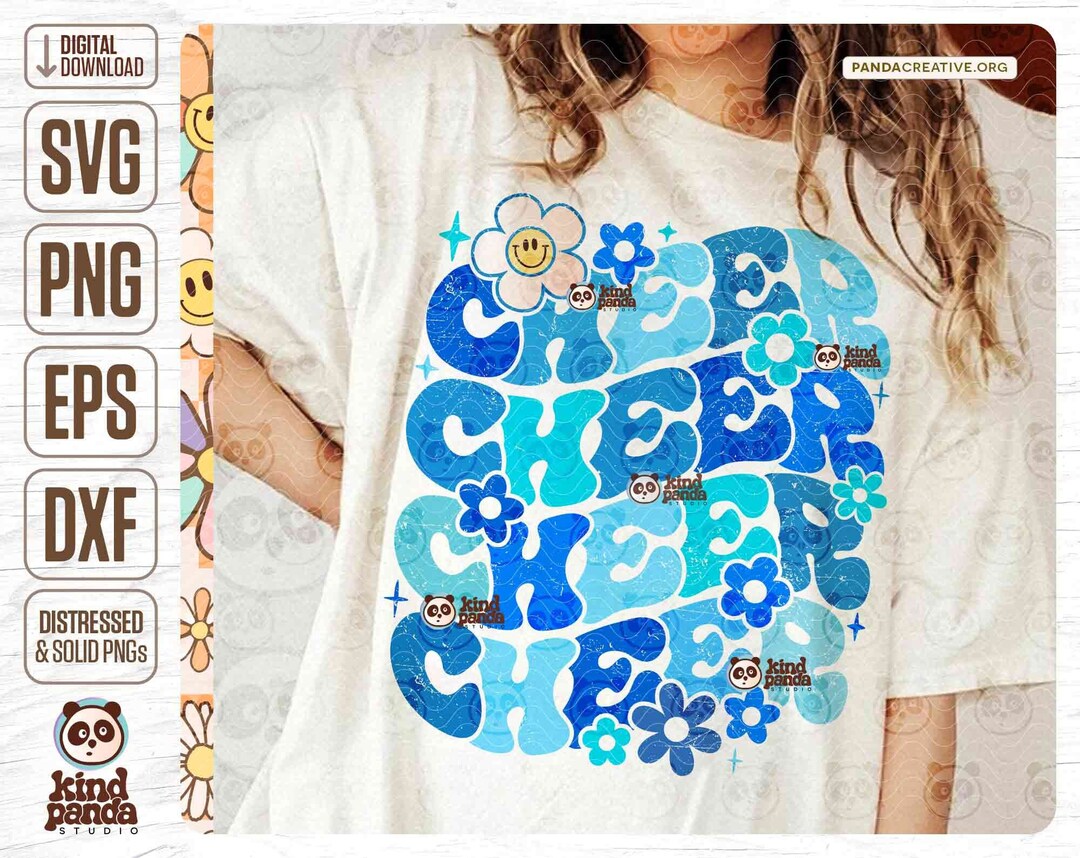 Vintage Blue Cheer SVG PNG, Retro Floral Cheerleader Png T-shirt Design ...