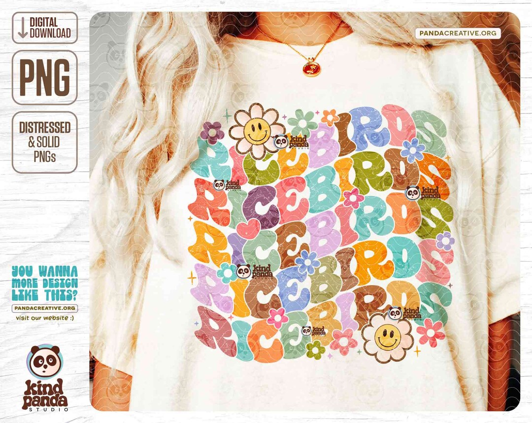 Floral Ricebirds PNG, Retro Game Day Sublimation, Groovy College Mascot ...