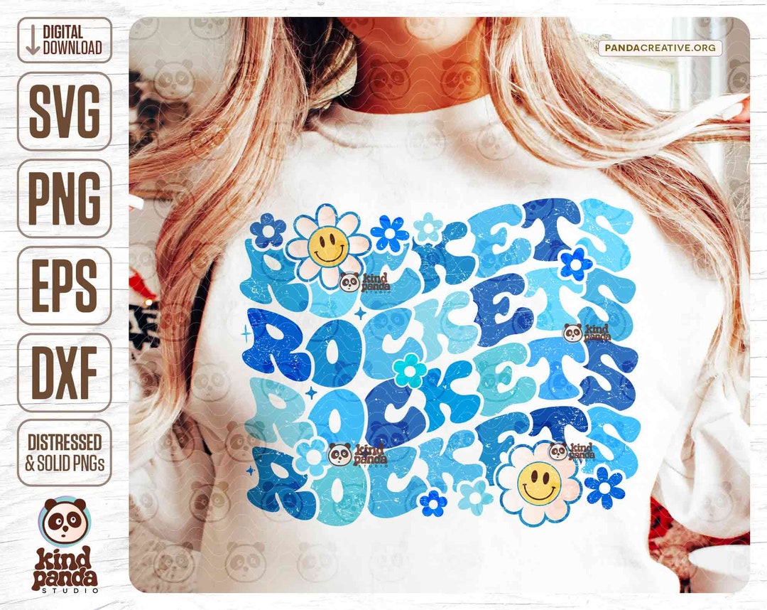Retro Blue Rockets PNG SVG, Floral Mascot Sublimation, Groovy Game Day ...