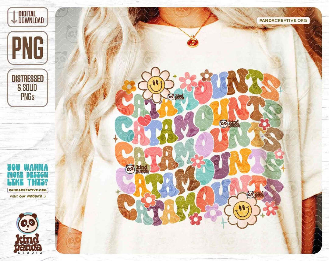 Floral Catamounts PNG, Retro Game Day Sublimation, Groovy College ...