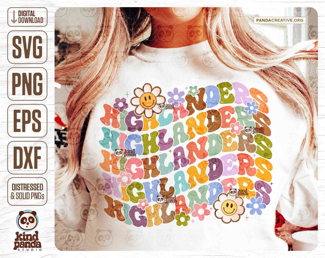 Floral Highlanders SVG PNG, Groovy College Game Day Shirt Design, Retro ...