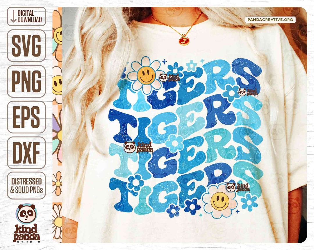 Groovy Tigers SVG PNG DXF, Retro Blue Mascot Sublimation, Tigers Game ...