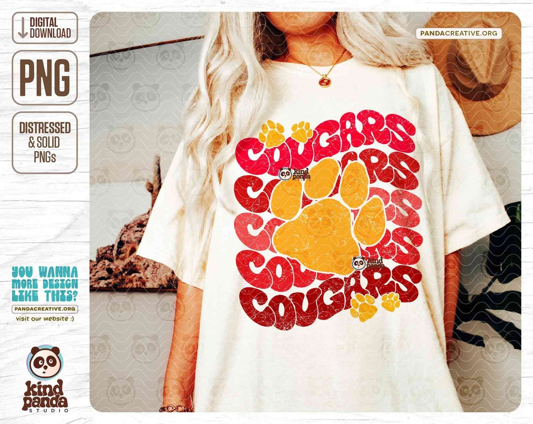 Paw Cougars PNG, Wavy Groovy Mascot Sublimation, School Sports Team ...
