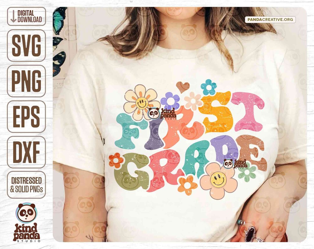 Floral First Grade PNG SVG Retro Sublimation, Groovy 1th Grade Teacher ...