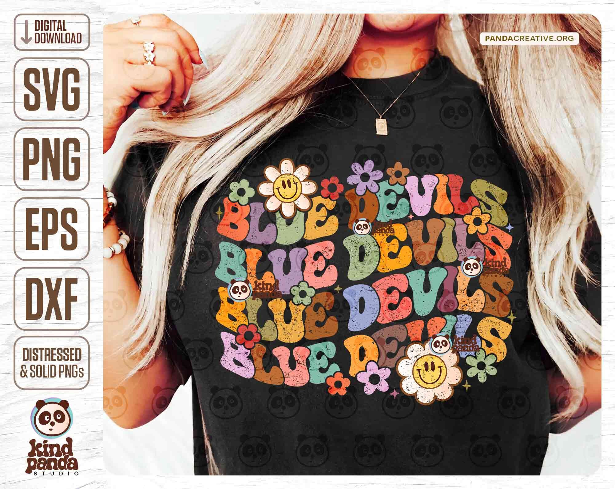 Floral Blue Devils SVG PNG, Retro Mascot Sublimation, Groovy Game Day ...