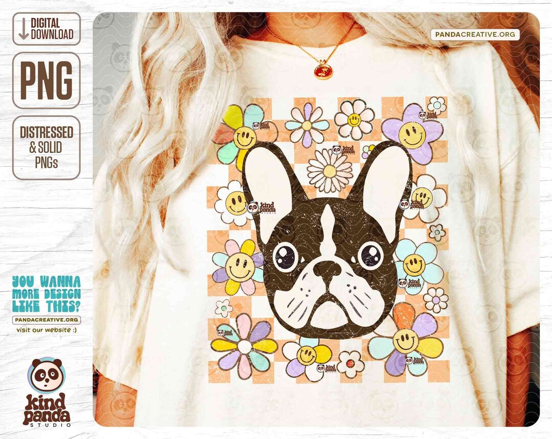 Retro Floral Frenchie PNG, Dog Mama Sublimation, Checkered French ...
