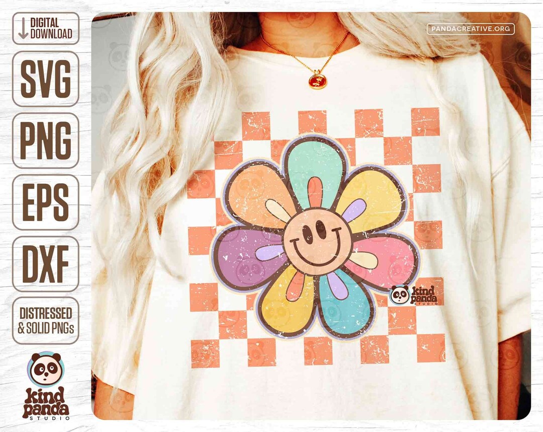 Happy Daisy Checkered SVG PNG Sublimation, Smile Face Png, Good Vibes ...